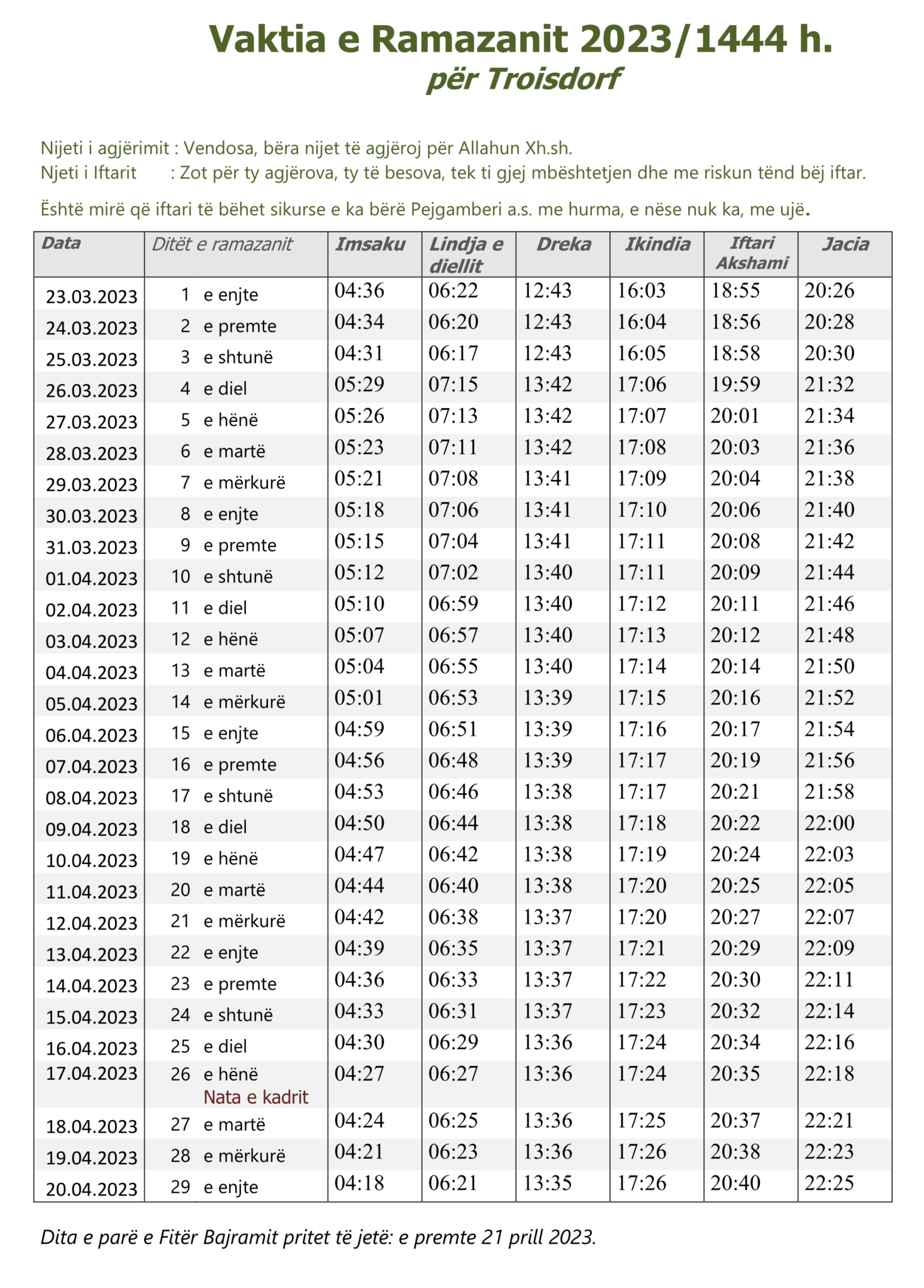 Vaktija e Ramazanit – IAKV – Ebu Hanife